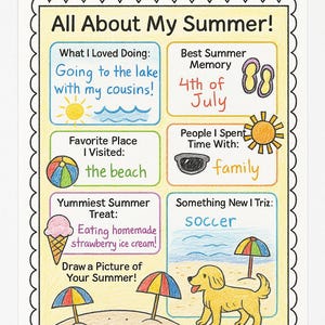 All About My Summer – Reflection for Kids - Etsy