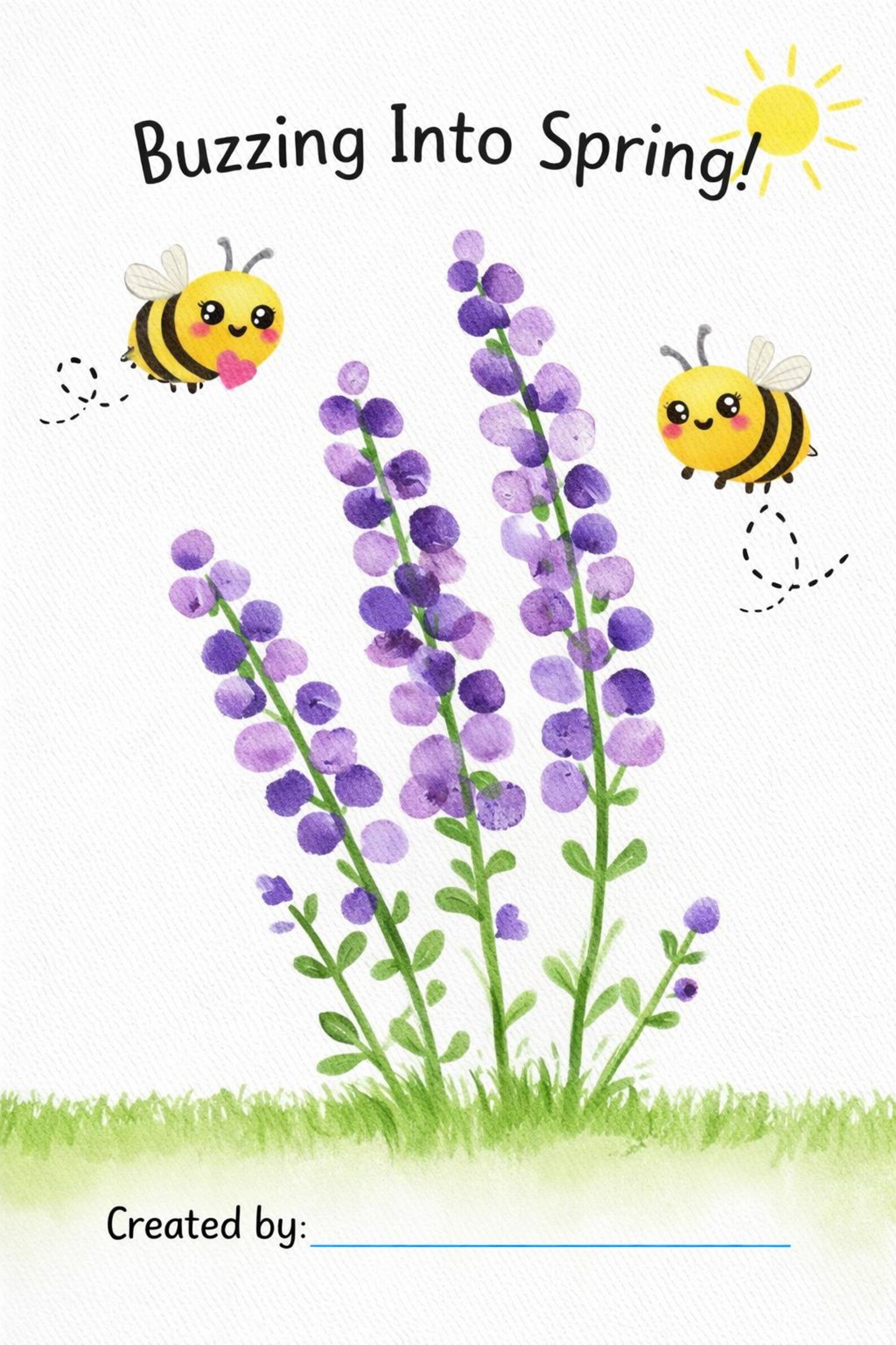 Lavender Bee Fingerprint Art | Spring Kids Activity (PDF Pattern) - Etsy