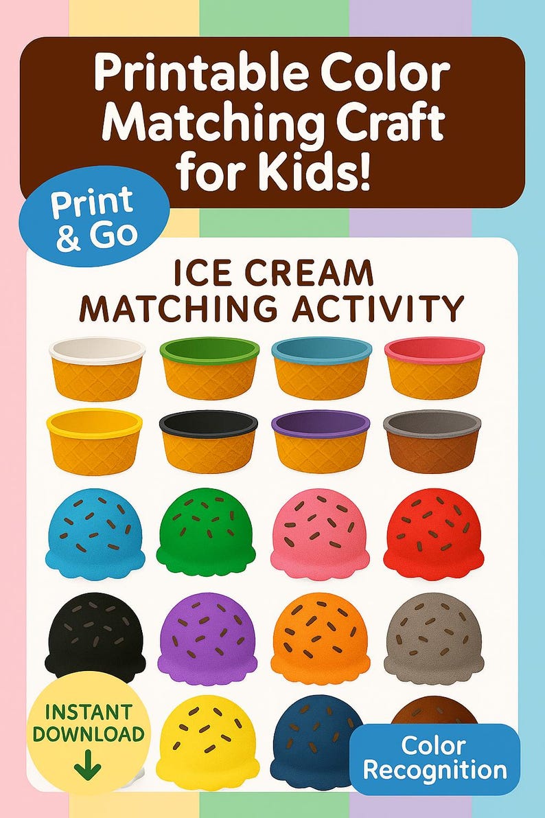 Ice Cream Color Sorting Game: Printable Learning Activity (PDF Download ...