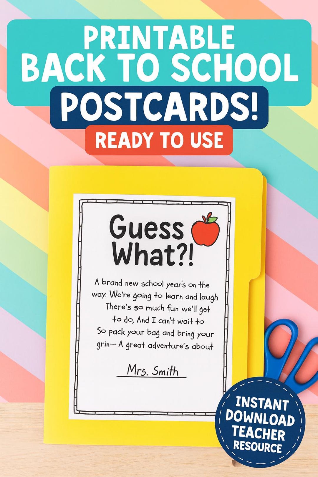 Printable Back to School Postcards for Students | Teacher Welcome Notes ...