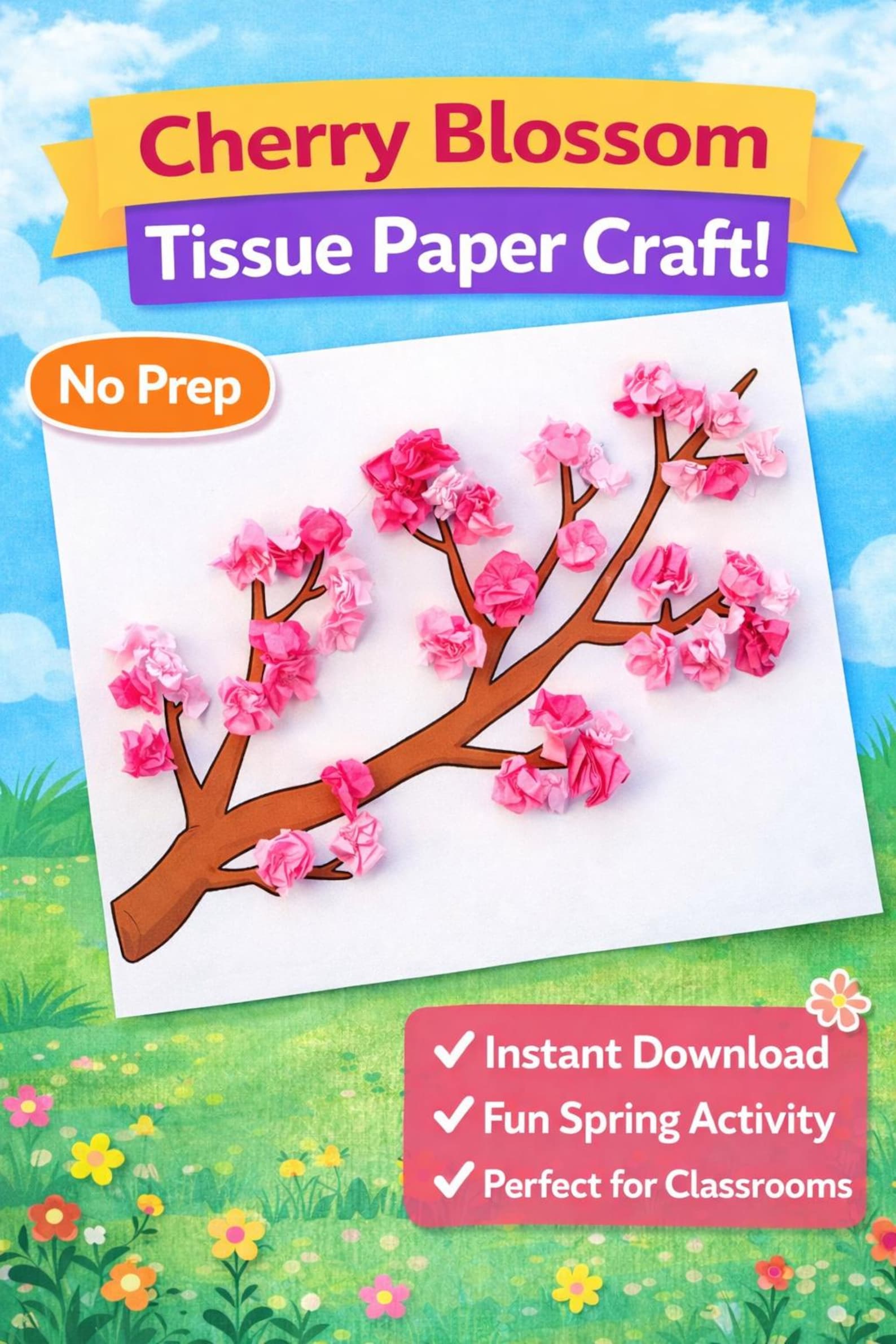 Cherry Blossom Tree Craft | Spring Tissue Paper Art Activity (digital ...
