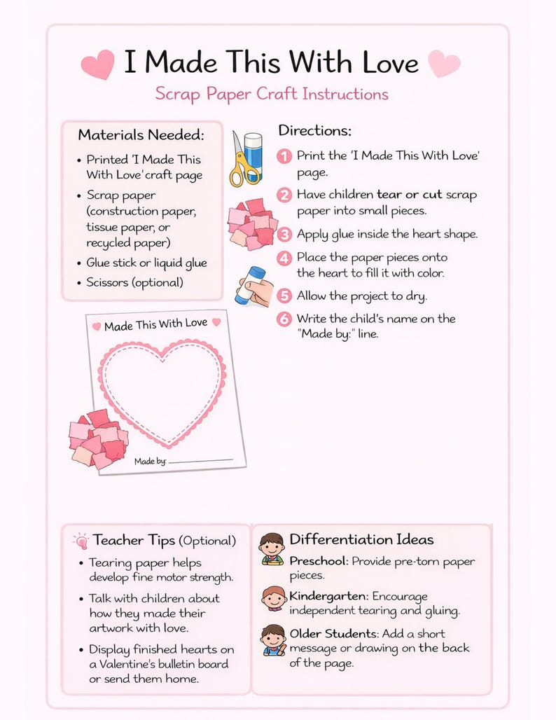 I Made This With Love – Valentine’s Scrap Paper Heart Craft - Etsy