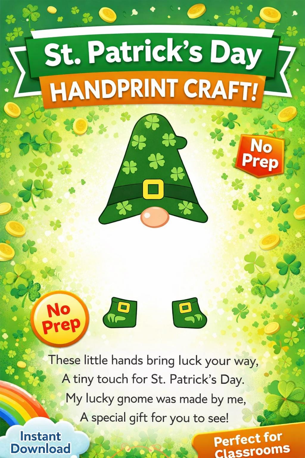 Lucky Gnome Handprint Craft | St. Patrick's Day Keepsake (PDF Pattern ...
