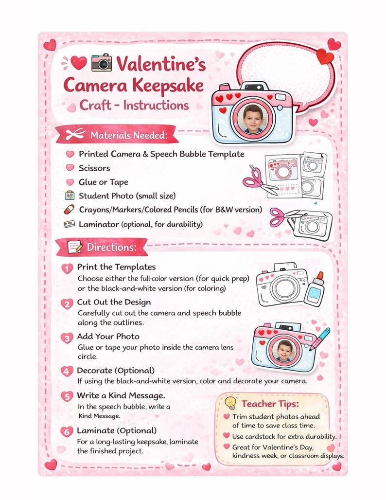 Valentine’s Camera Keepsake Craft | Photo & Kindness Activity for Kids ...