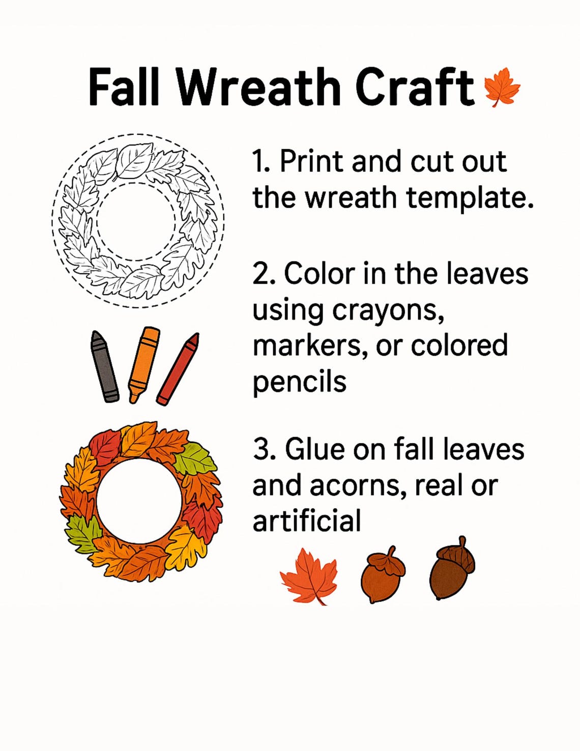 DIY Fall Wreath Craft Template | Fun Autumn Leaf Activity for Preschool ...