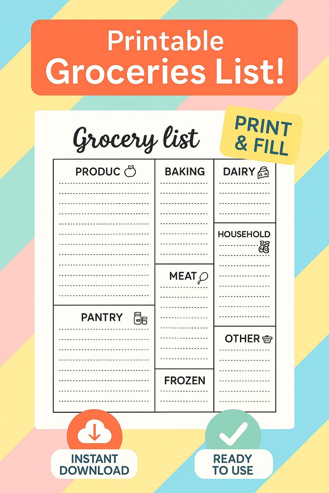 Minimal Grocery List Template | Instant Download PDF - Etsy