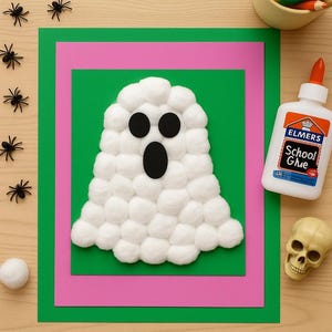 Cotton Ball Ghost Craft: Printable Halloween Activity for Kids (PDF ...