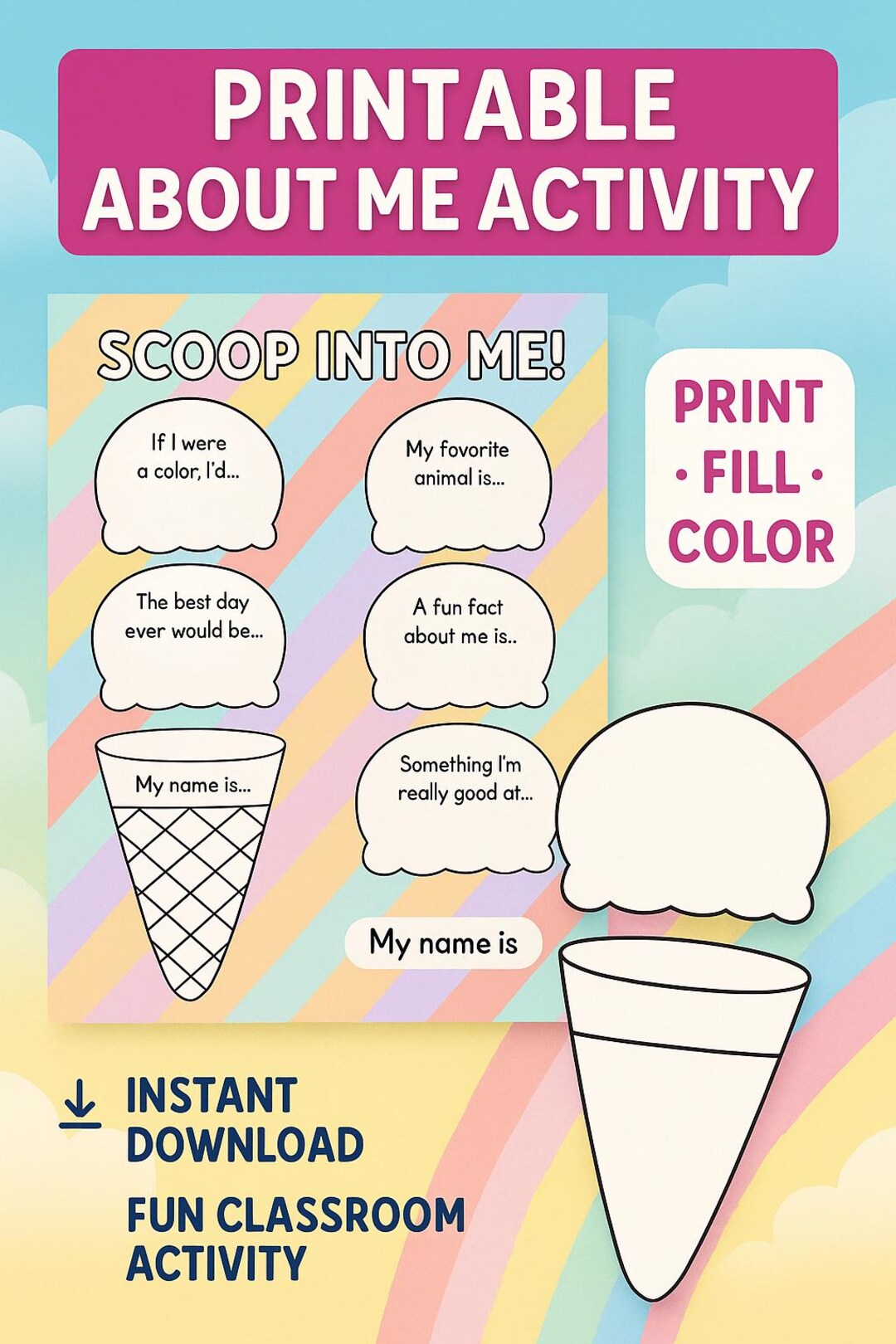 Printable Ice Cream About Me Craft for Students - Etsy