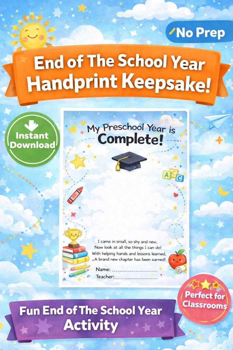 Preschool Graduation Handprint Keepsake | Last Day of School Craft (PDF ...