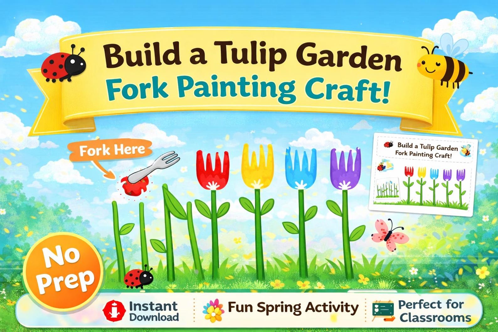Tulip Garden Fork Painting Craft | Spring Art Activity for Kids ...