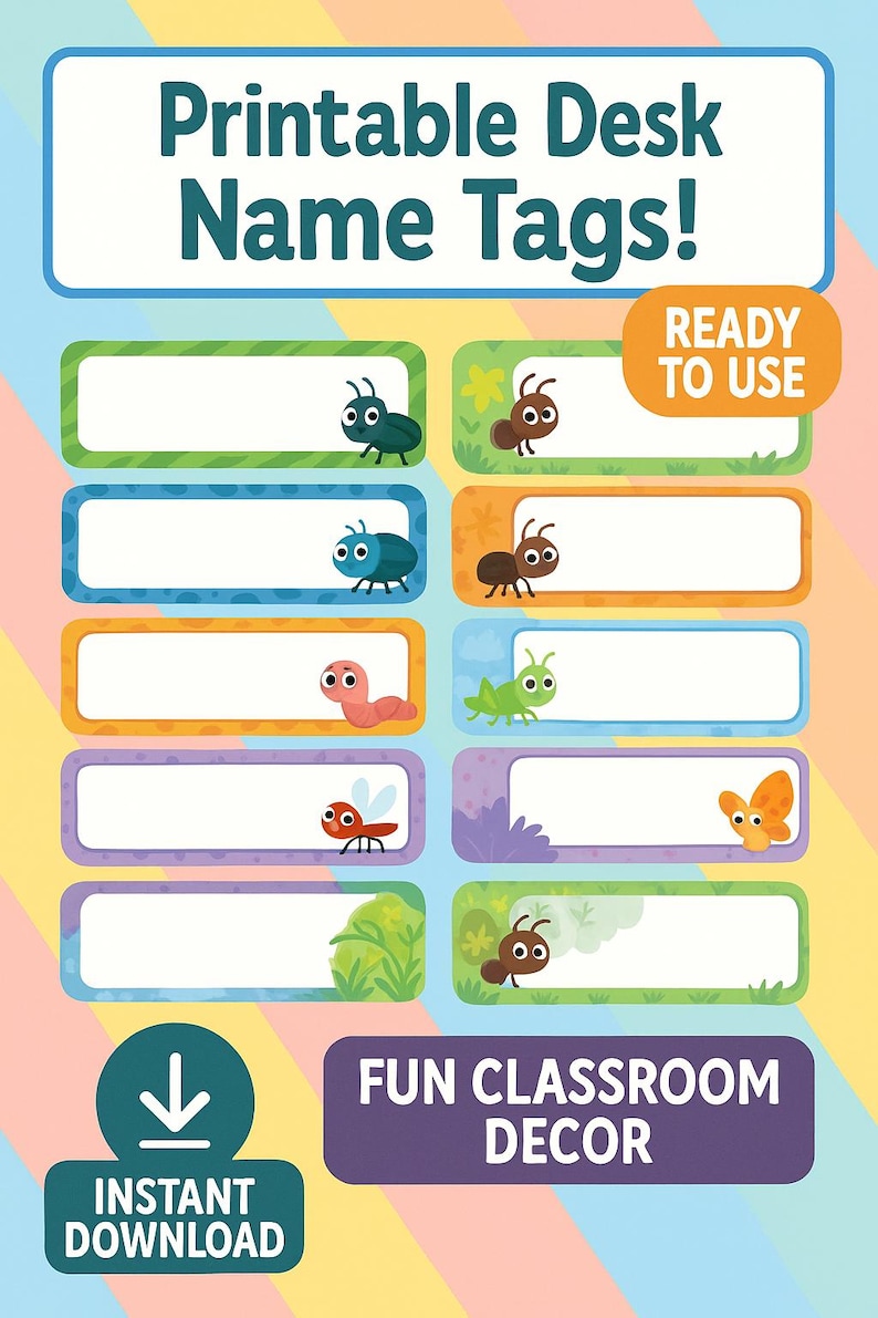 Bug Theme Desk Name Tags: Printable Classroom Labels (digital Download ...