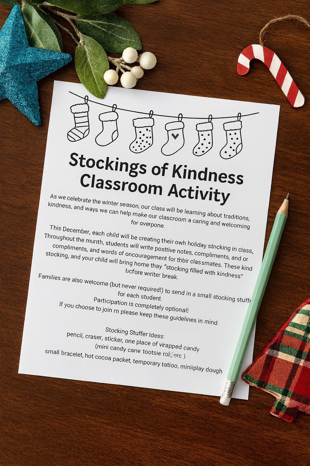 Kindness Stocking Classroom Activity | Parent Handout - Etsy
