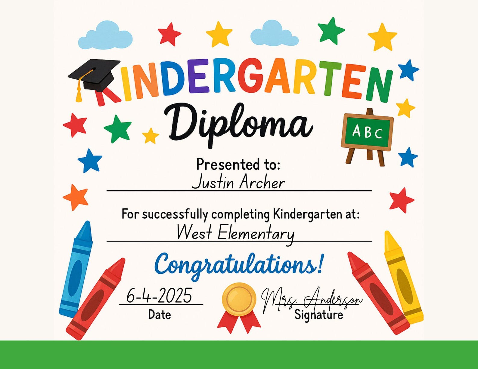 Printable Kindergarten Graduation Diploma Certificate | Digital ...
