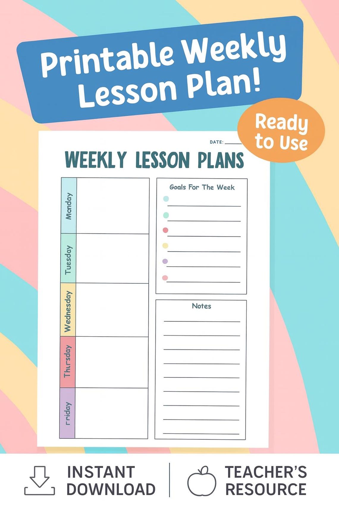 Classroom Lesson Planning Worksheet – Instant Download | Printable ...