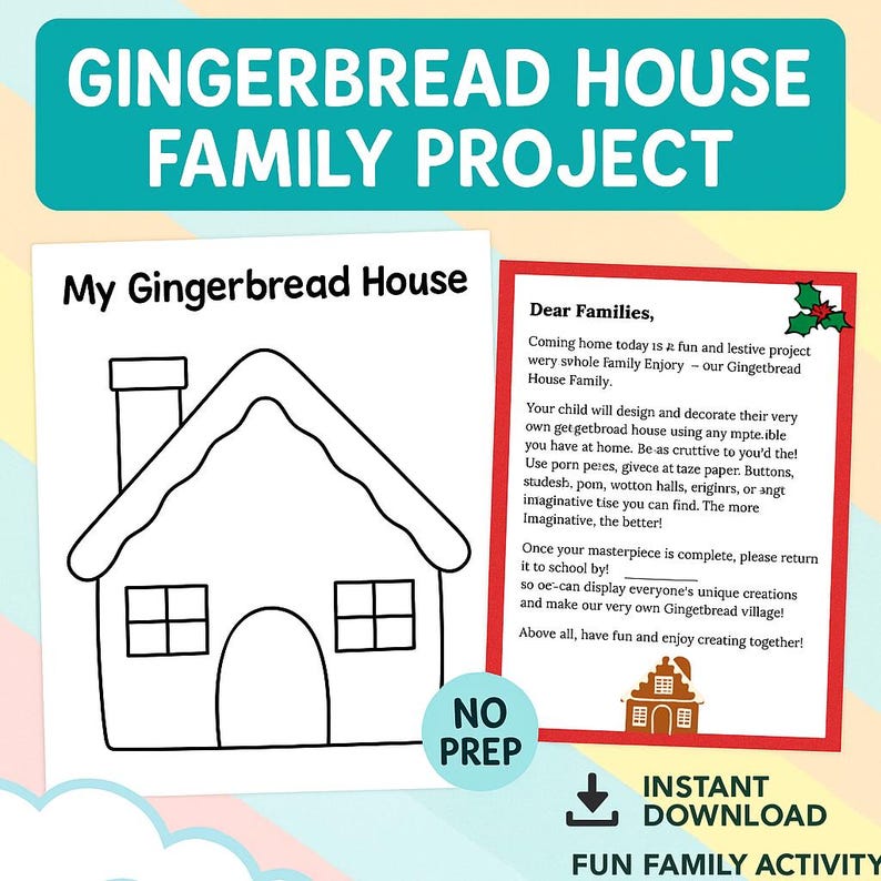 Gingerbread House Family Project – Holiday School Activity Printable - Etsy