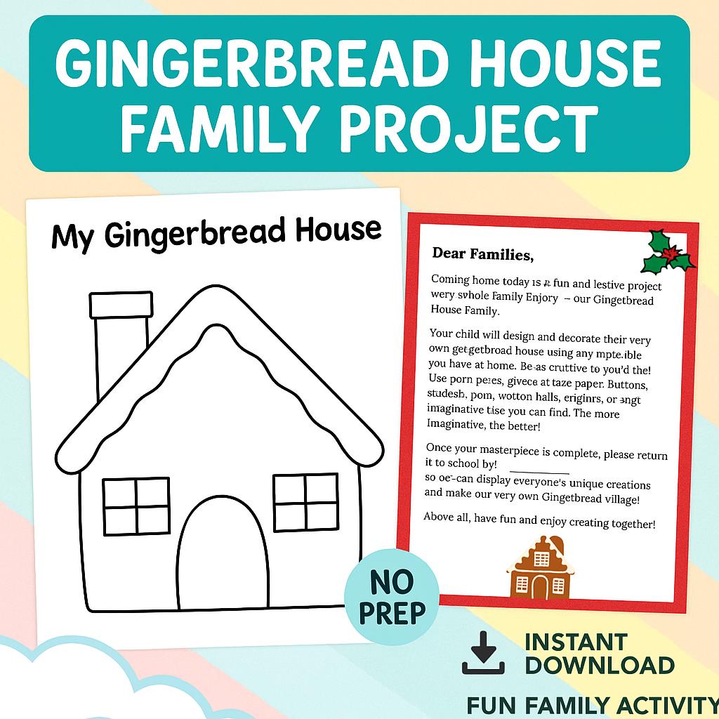 Gingerbread House Family Project – Holiday School Activity Printable - Etsy