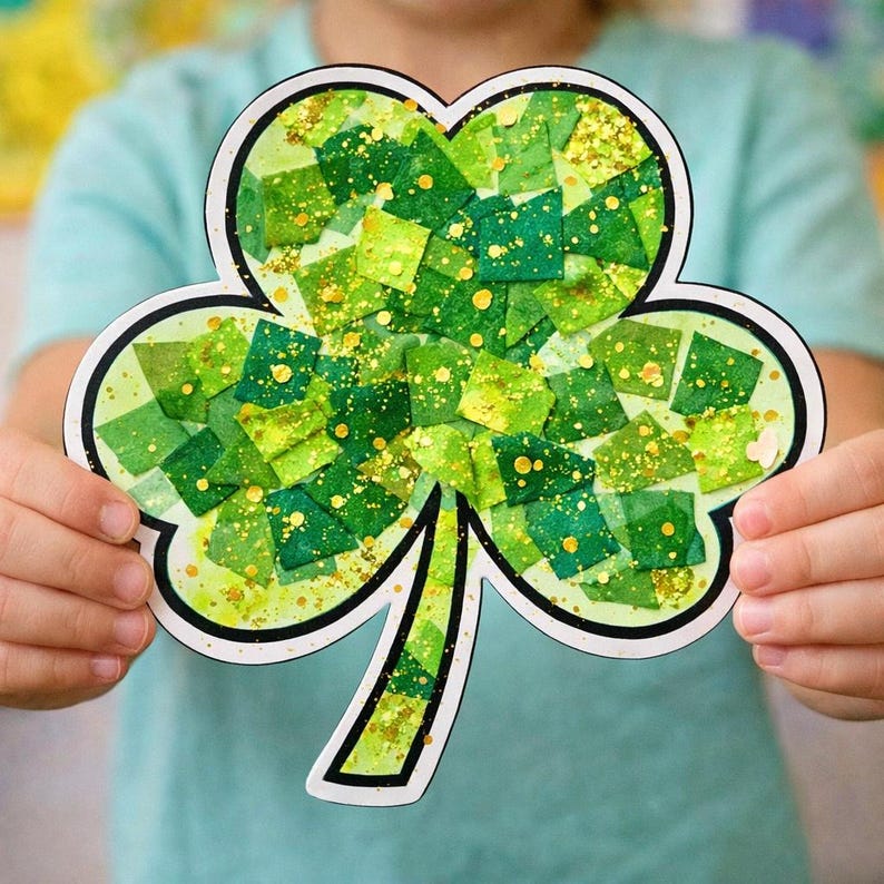 St. Patrick's Day Shamrock Craft | Tissue Paper Art Activity (digital ...