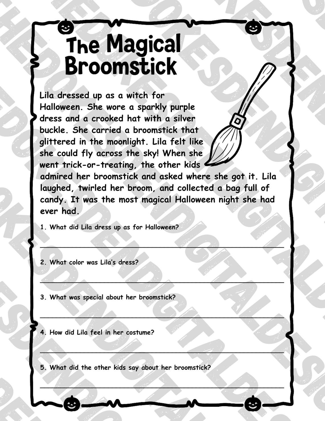 Halloween Witch Reading Comprehension Worksheet for Kids - Etsy