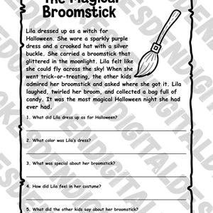 Halloween Witch Reading Comprehension Worksheet for Kids - Etsy