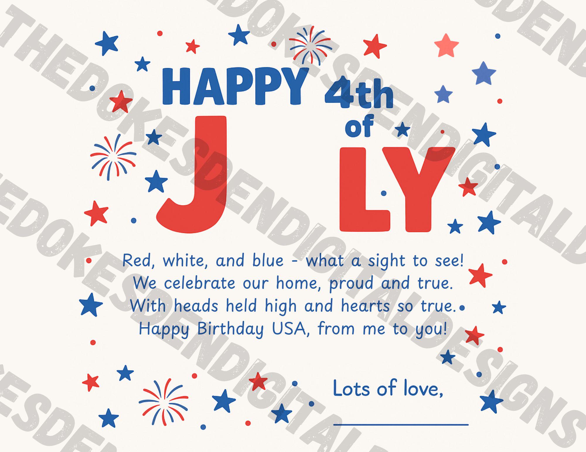 Kids 4th of July Craft – Printable Handprint Keepsake Poem - Etsy