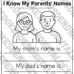 Printable “I Know My Parents’ Names” Worksheet | Early Learning ...