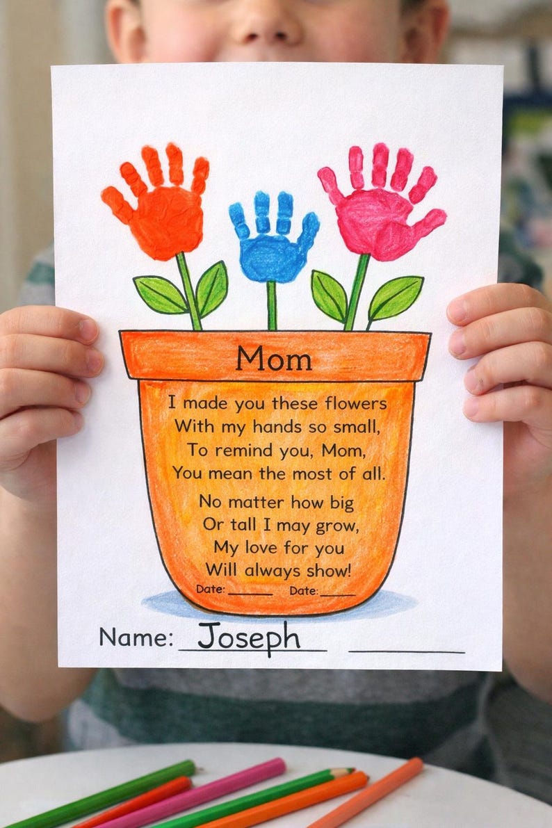 Mother's Day Handprint Flower Craft | Kids Poem Activity (PDF) - Etsy