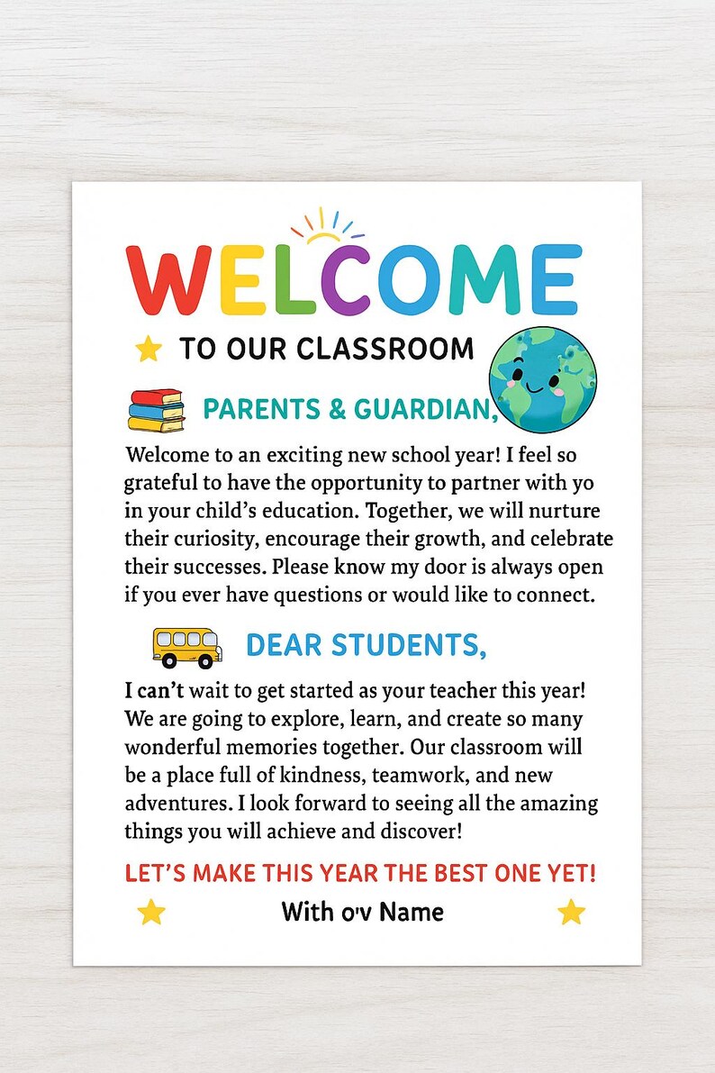 Welcome Back to School Letter: Printable Classroom Introduction (PDF ...