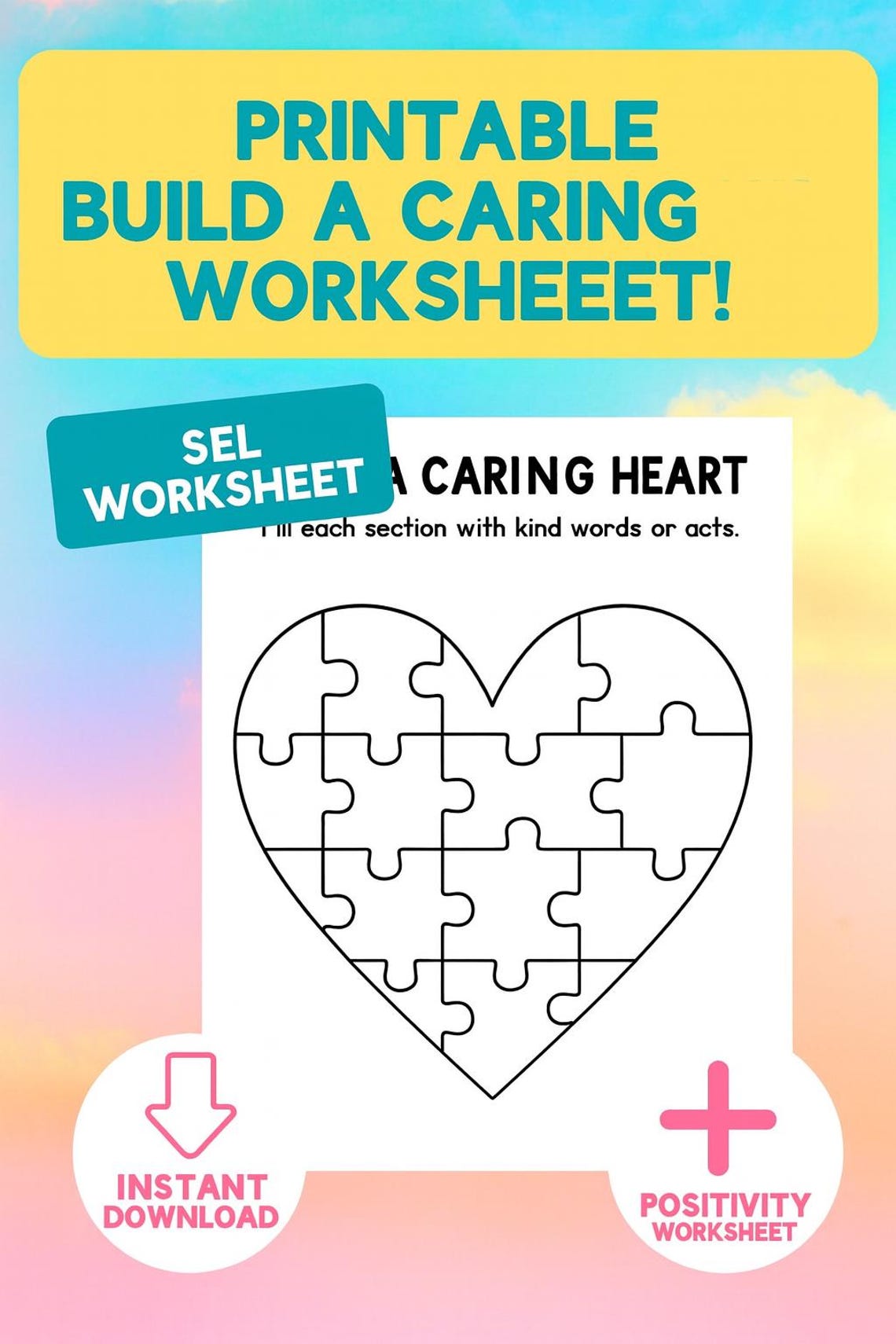 Printable Build a Caring Heart SEL Worksheet – Kindness Activity for ...