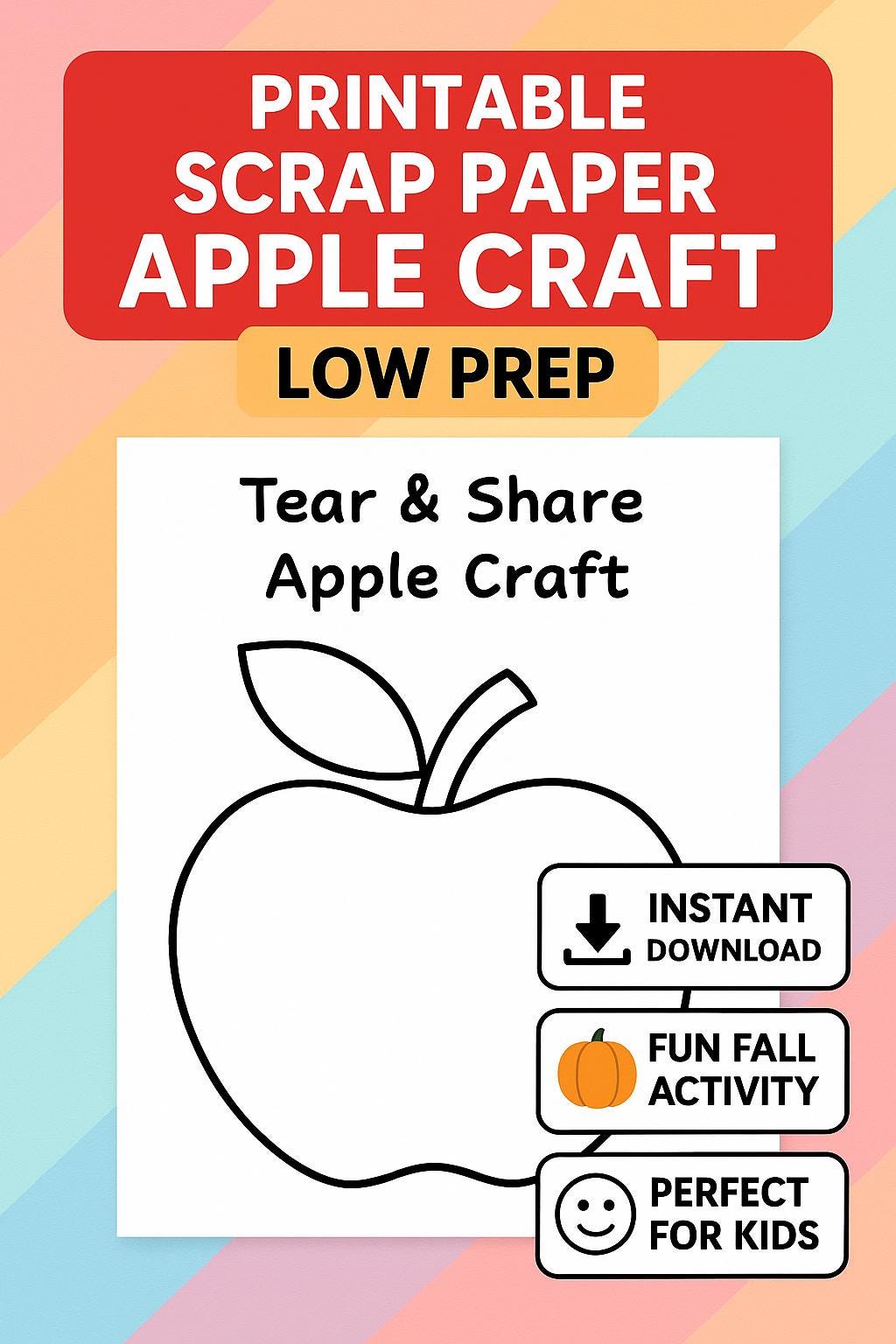 Printable Scrap Paper Apple Craft for Kids | Fall Classroom Activity ...