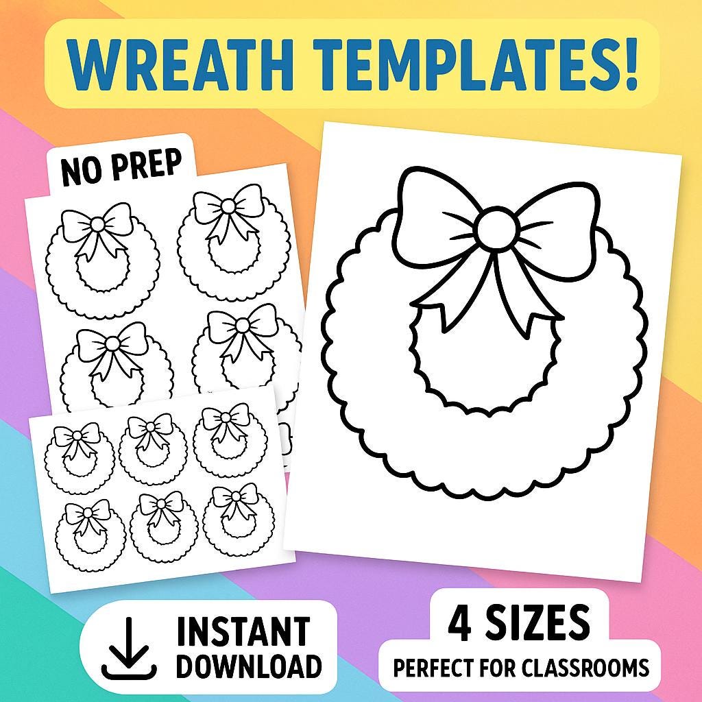 Printable Christmas Wreath Craft Templates for Kids - Etsy
