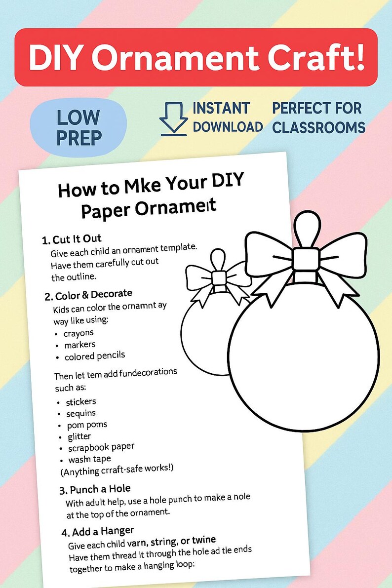 DIY Ornament Craft for Kids — Christmas Cut & Decorate Activity - Etsy