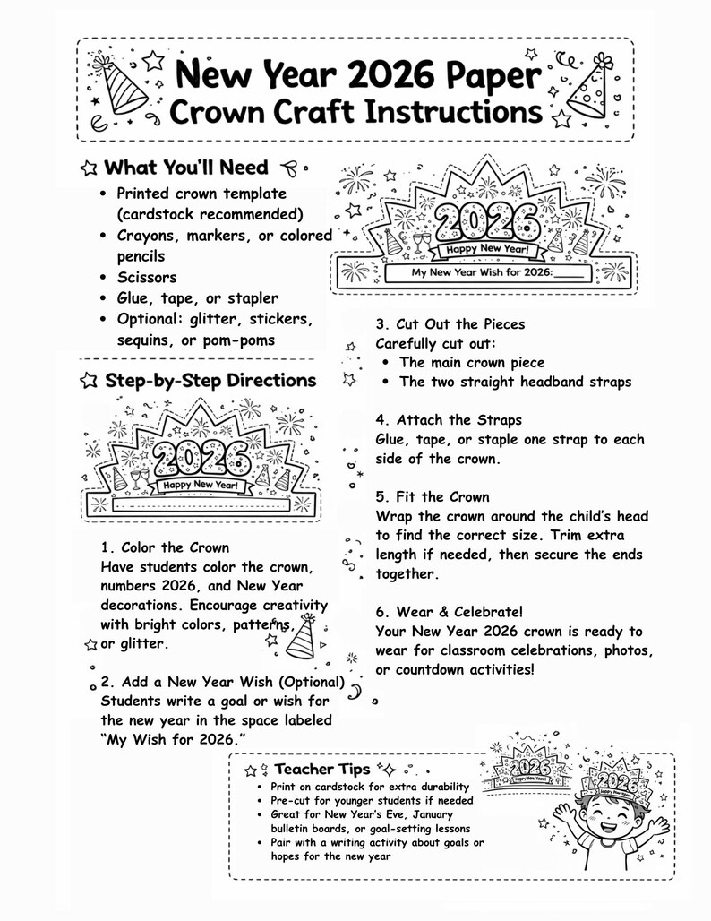 New Year 2026 Paper Crown Craft | No Prep New Year Activity for Kids ...