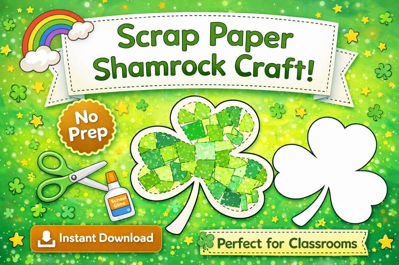 St. Patrick's Day Shamrock Craft | Scrap Paper Mosaic (PDF Pattern - Etsy
