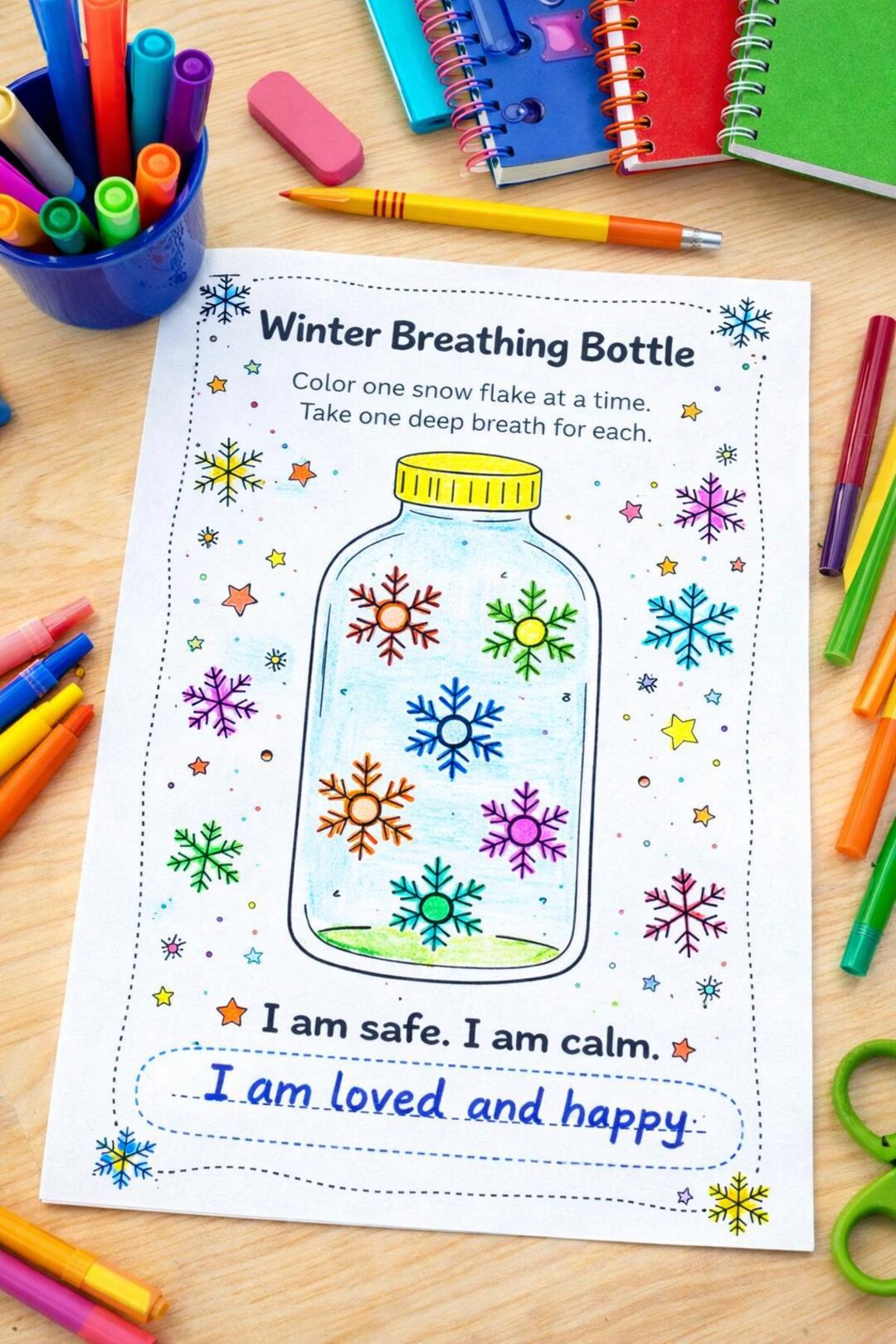 Winter Breathing Bottle SEL Coloring Page | No-prep Calm Down Activity ...