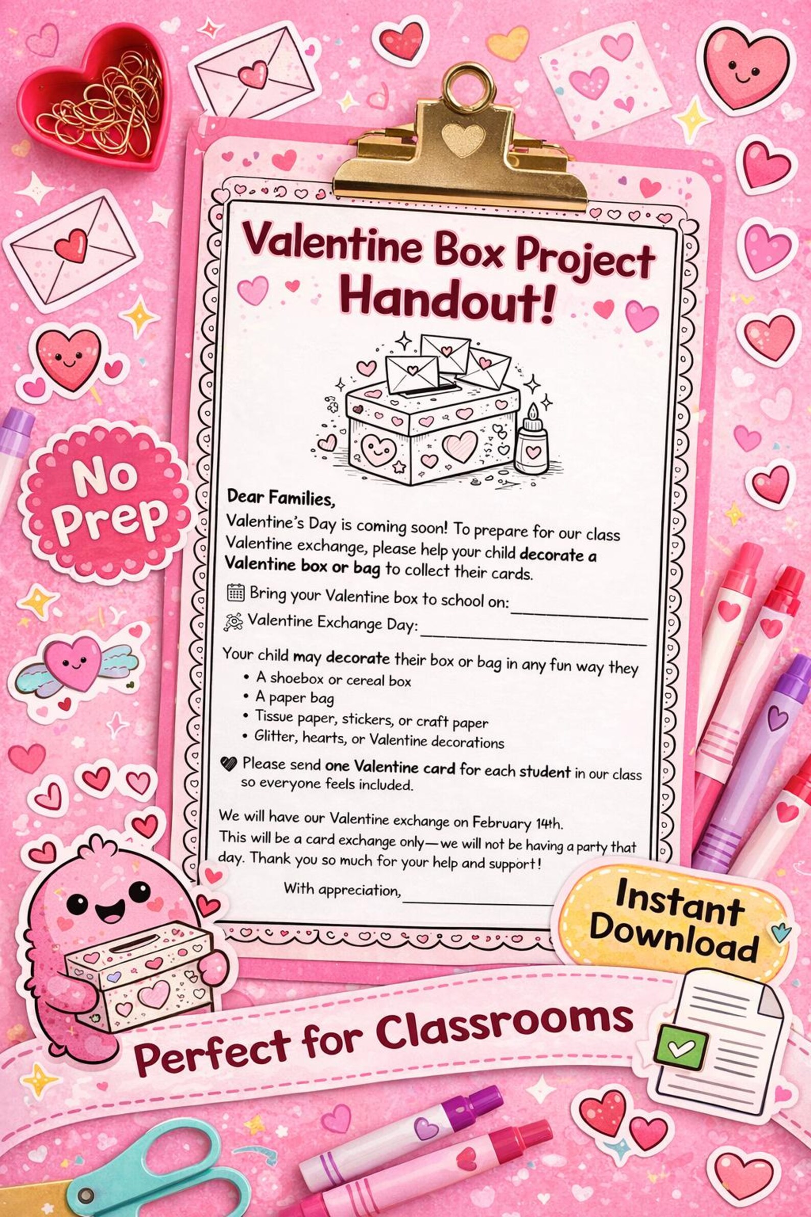 Valentine Box Project Classroom Handout - Etsy