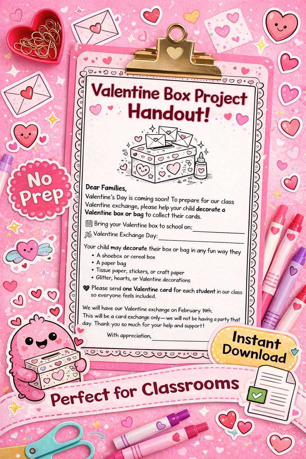 Valentine Box Project Classroom Handout - Etsy