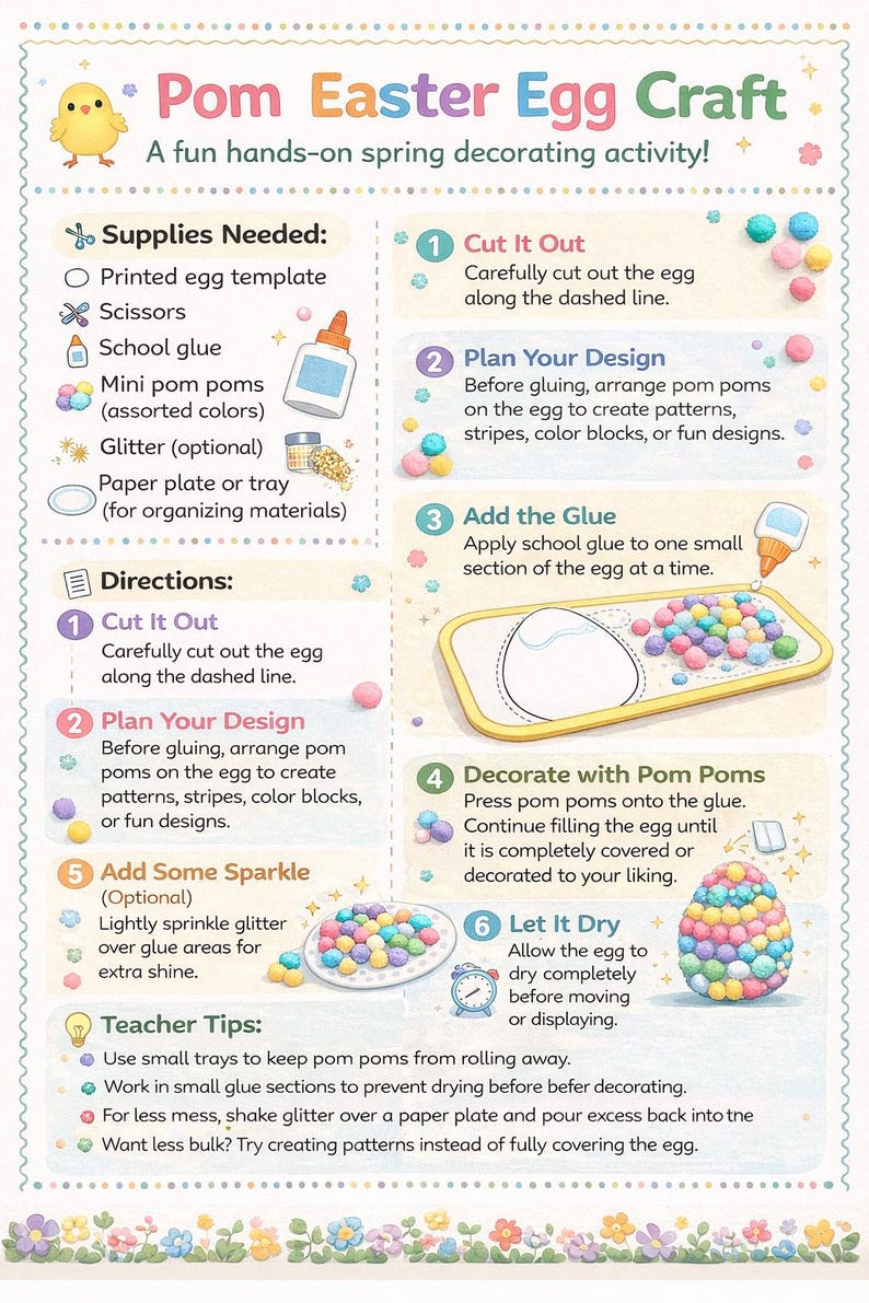 Pom Pom Easter Egg Craft Printable | Spring Fine Motor Activity (PDF ...