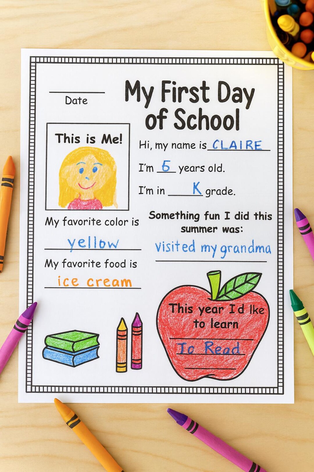 First Day of School Worksheet: All About Me Printable Activity (PDF ...