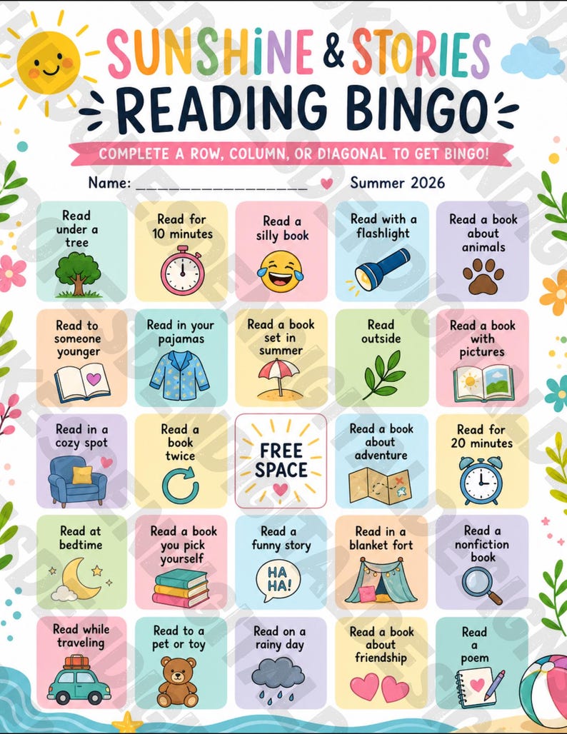 Summer Reading Bingo Printable | Kids Reading Challenge Activity (PDF ...