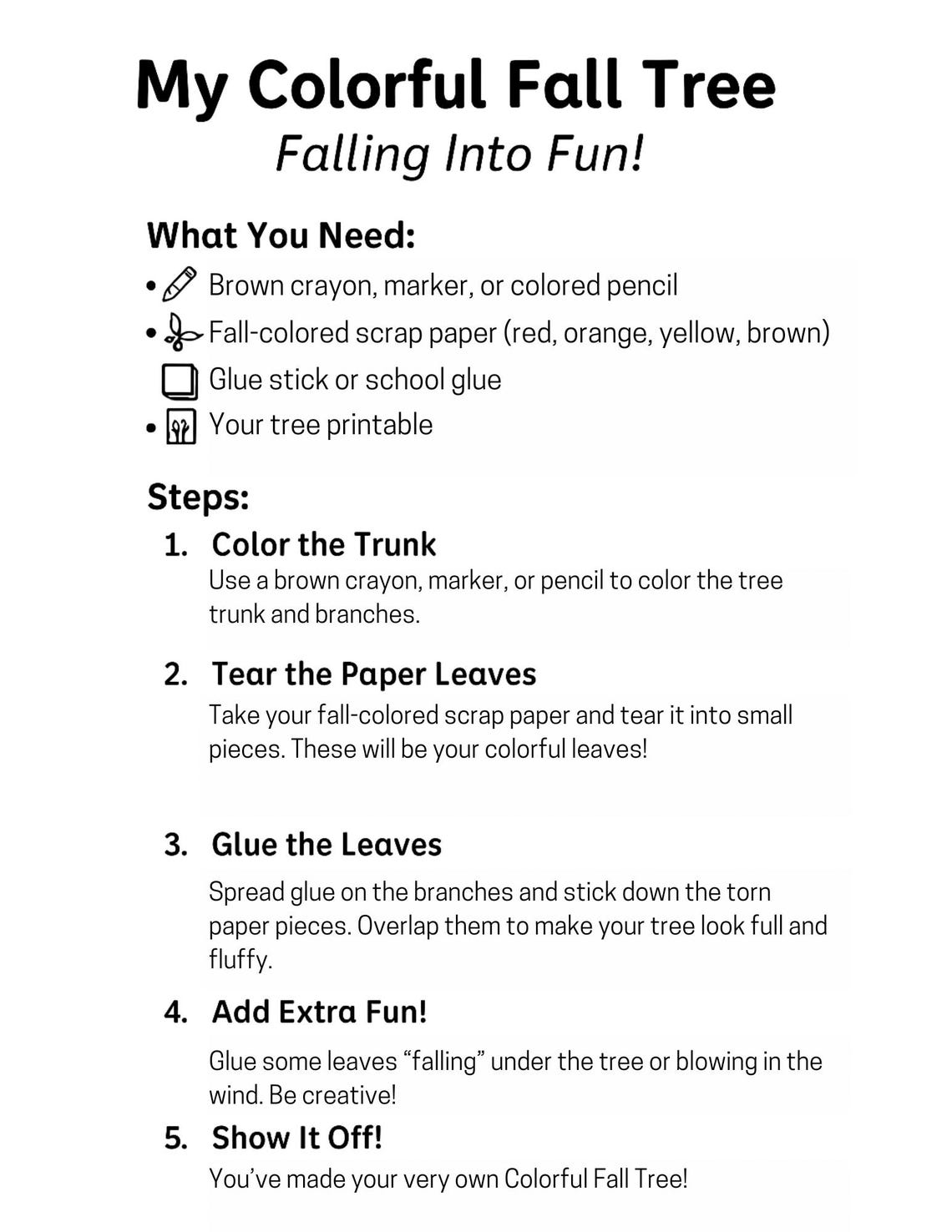 Printable My Colorful Fall Tree Craft for Kids – Scrap Paper Autumn ...