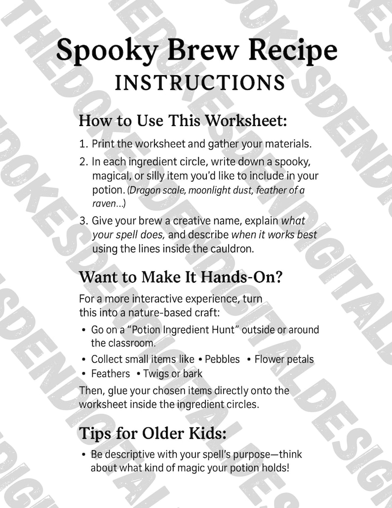 Halloween Potion Recipe Worksheet: Spooky Brew Writing Activity ...