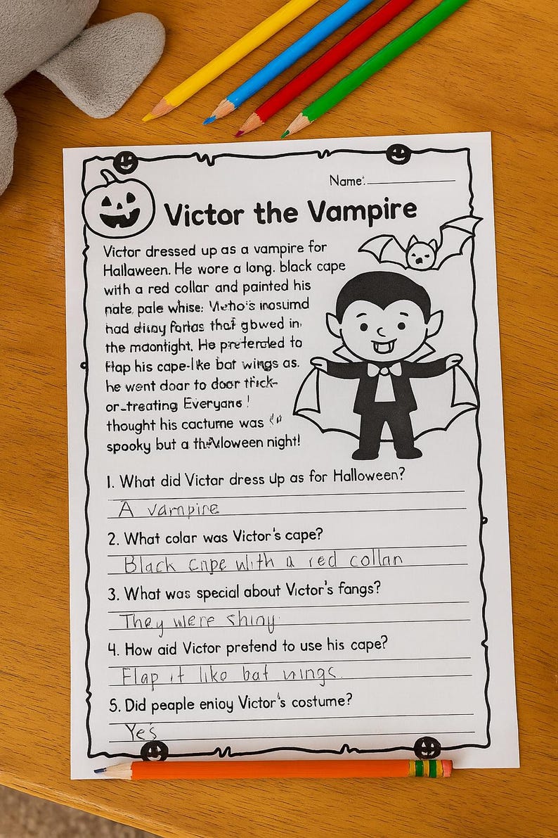 Halloween Literacy Activity for Kids – Fun Reading Comprehension Page ...