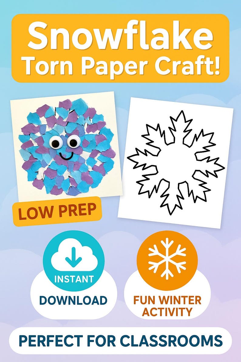 Snowflake Torn Paper Craft for Kids | Winter Fine Motor Activity - Etsy