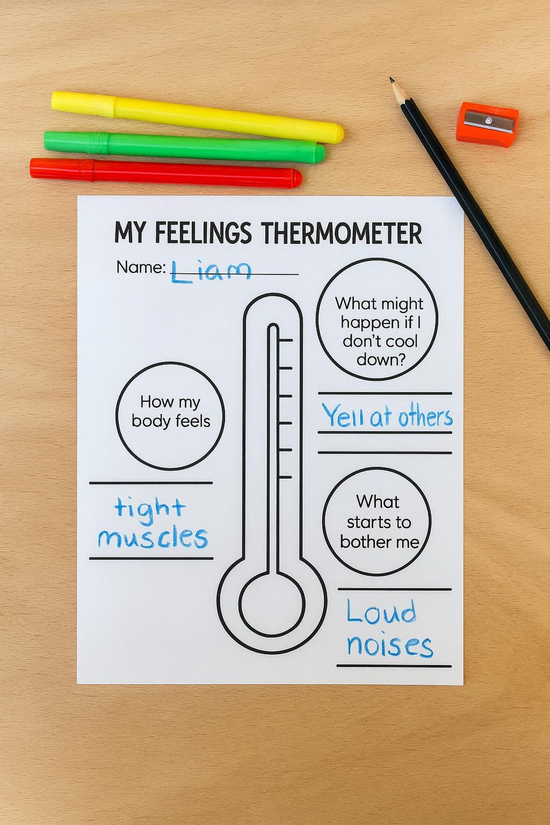 Printable Feelings Thermometer Worksheet for Kids – Social Emotional ...