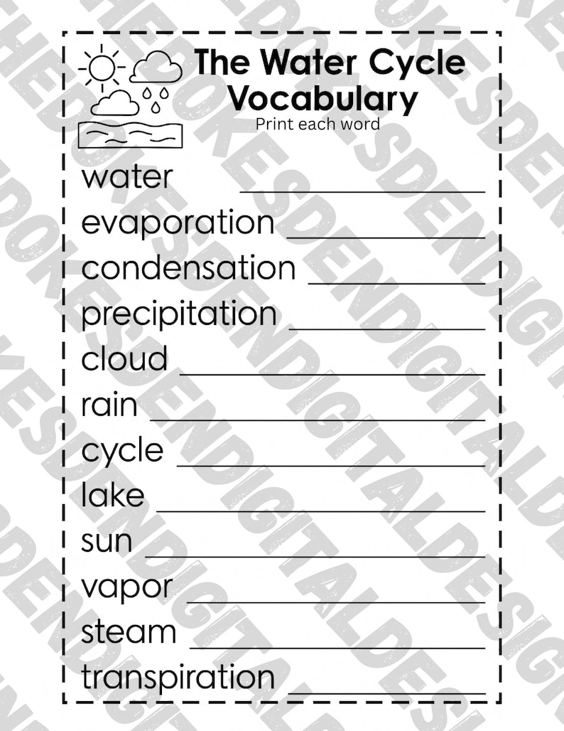 Printable Water Cycle Worksheets for Kids | Science Vocabulary ...