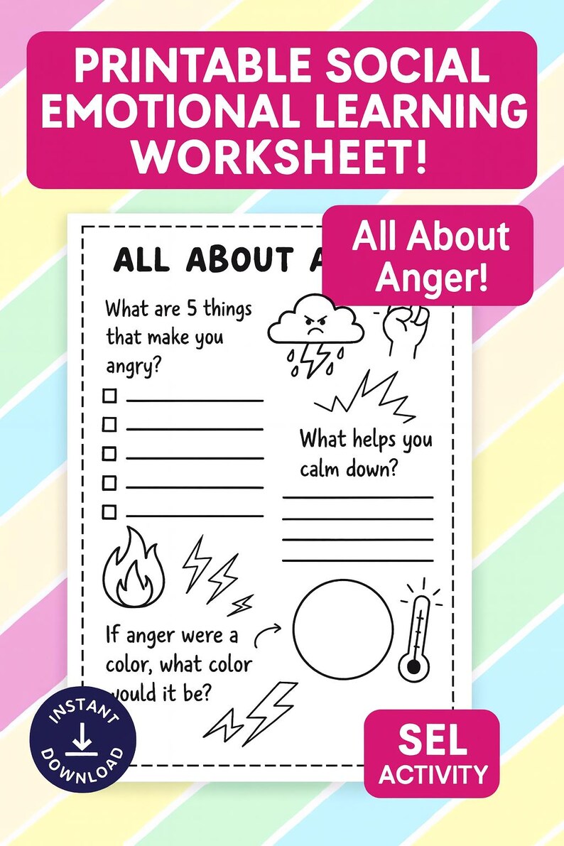 All About Anger – Printable SEL Worksheet for Kids - Etsy