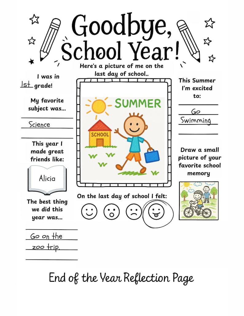 Goodbye School Year! Fun Printable for Student Reflection - Etsy