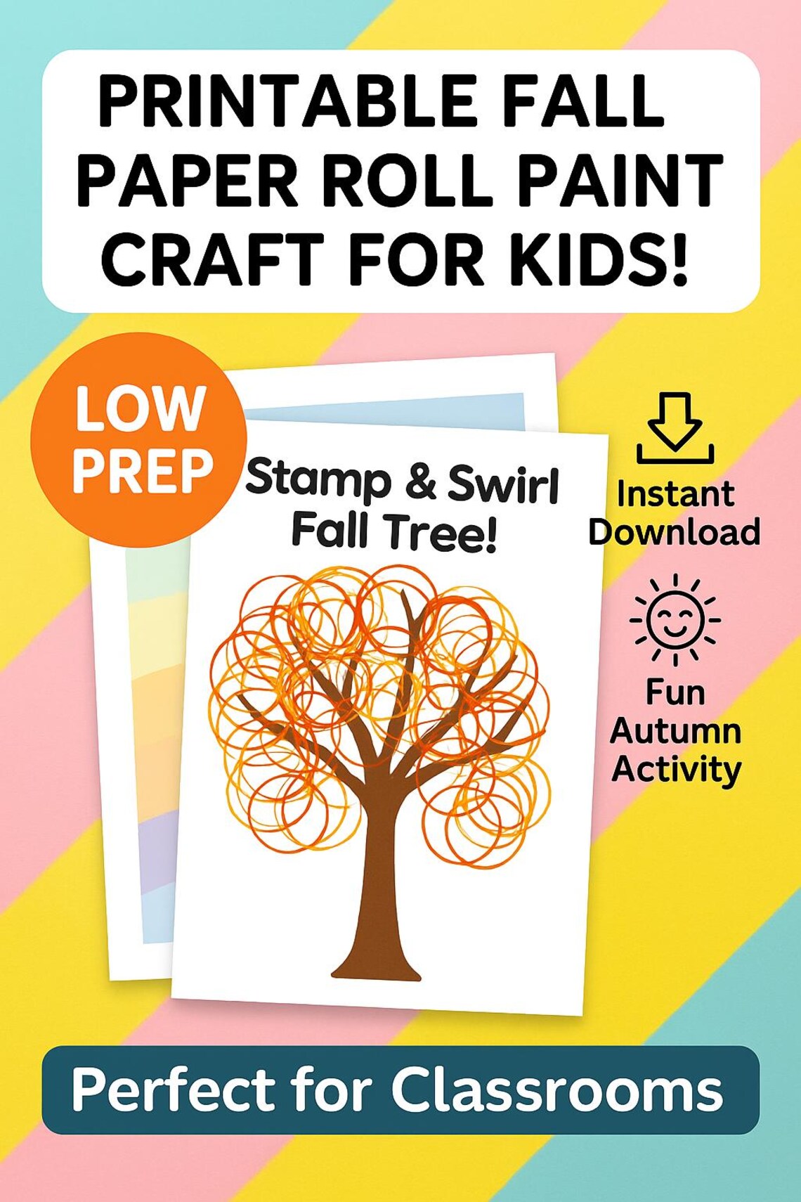 Fall Tree Painting Craft for Kids: Stamp & Swirl Activity (printable ...