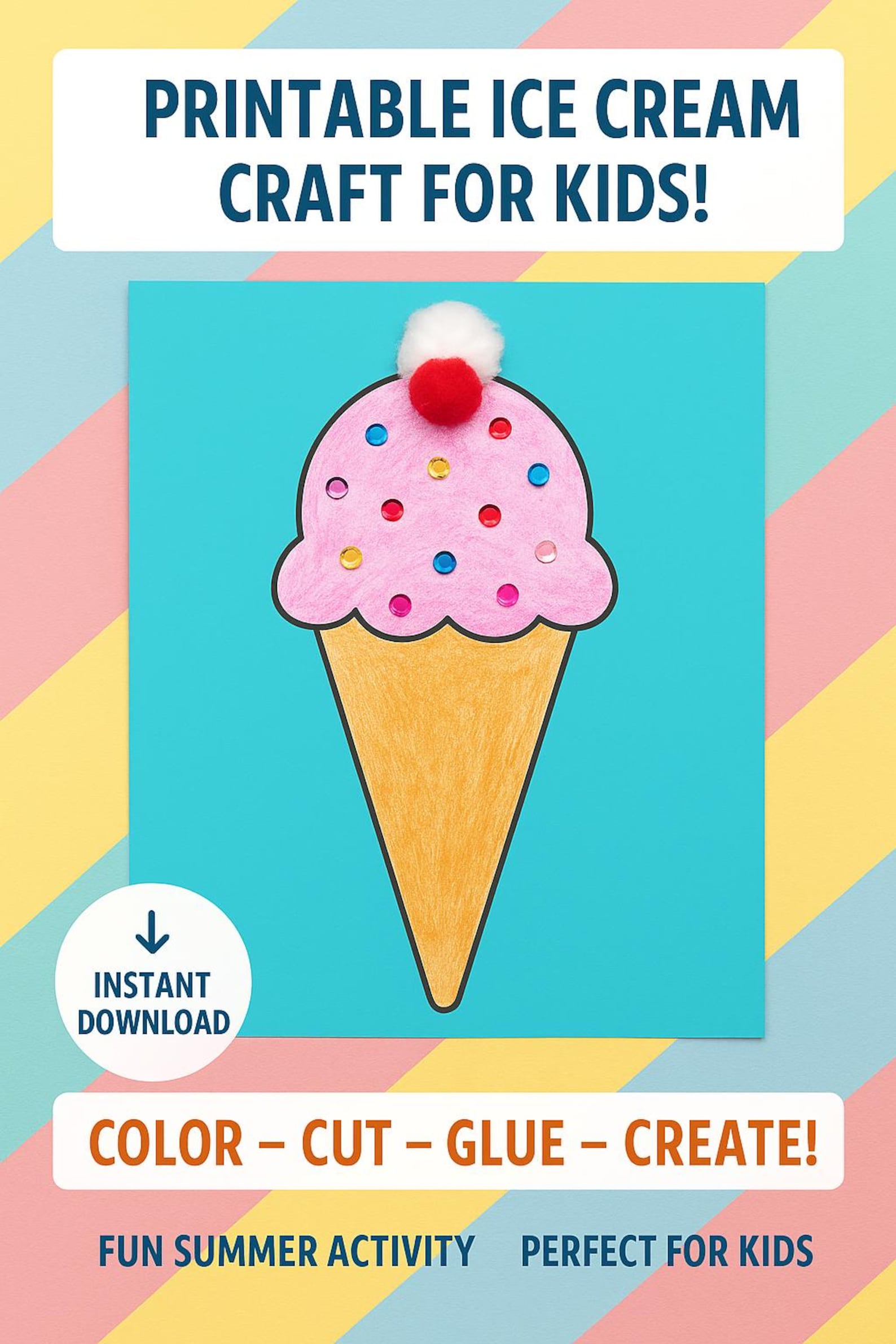 Ice Cream Cone Craft Printable: Fun Kids Summer Activity (instant ...