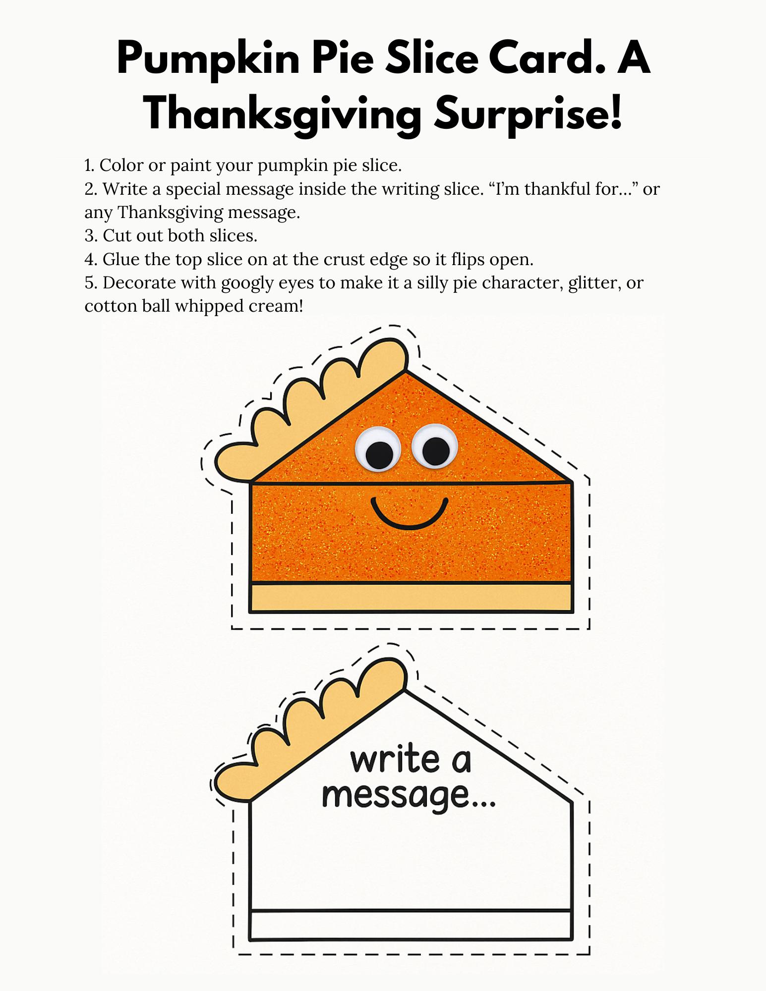 Printable Pumpkin Pie Thanksgiving Card Craft for Kids – DIY Holiday ...